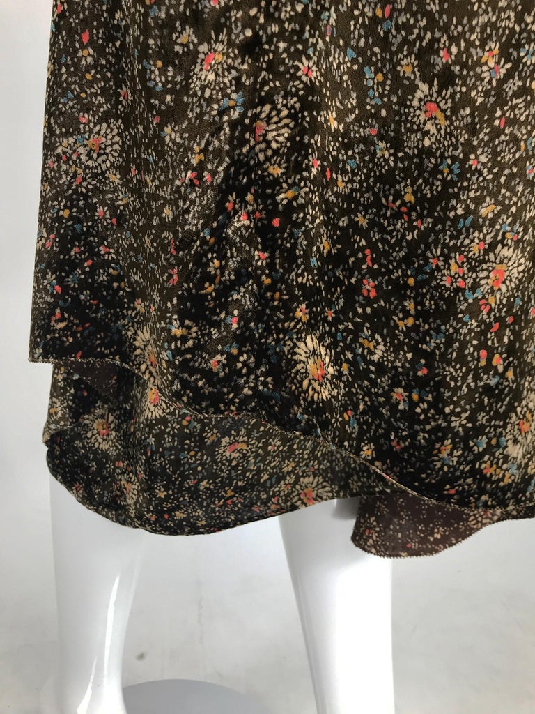 1920s Printed Silk Velvet Long Sleeve Drop Waist Flapper Dress For Sale ...