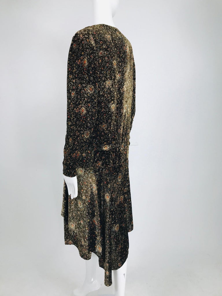 1920s Printed Silk Velvet Long Sleeve Drop Waist Flapper Dress For Sale ...