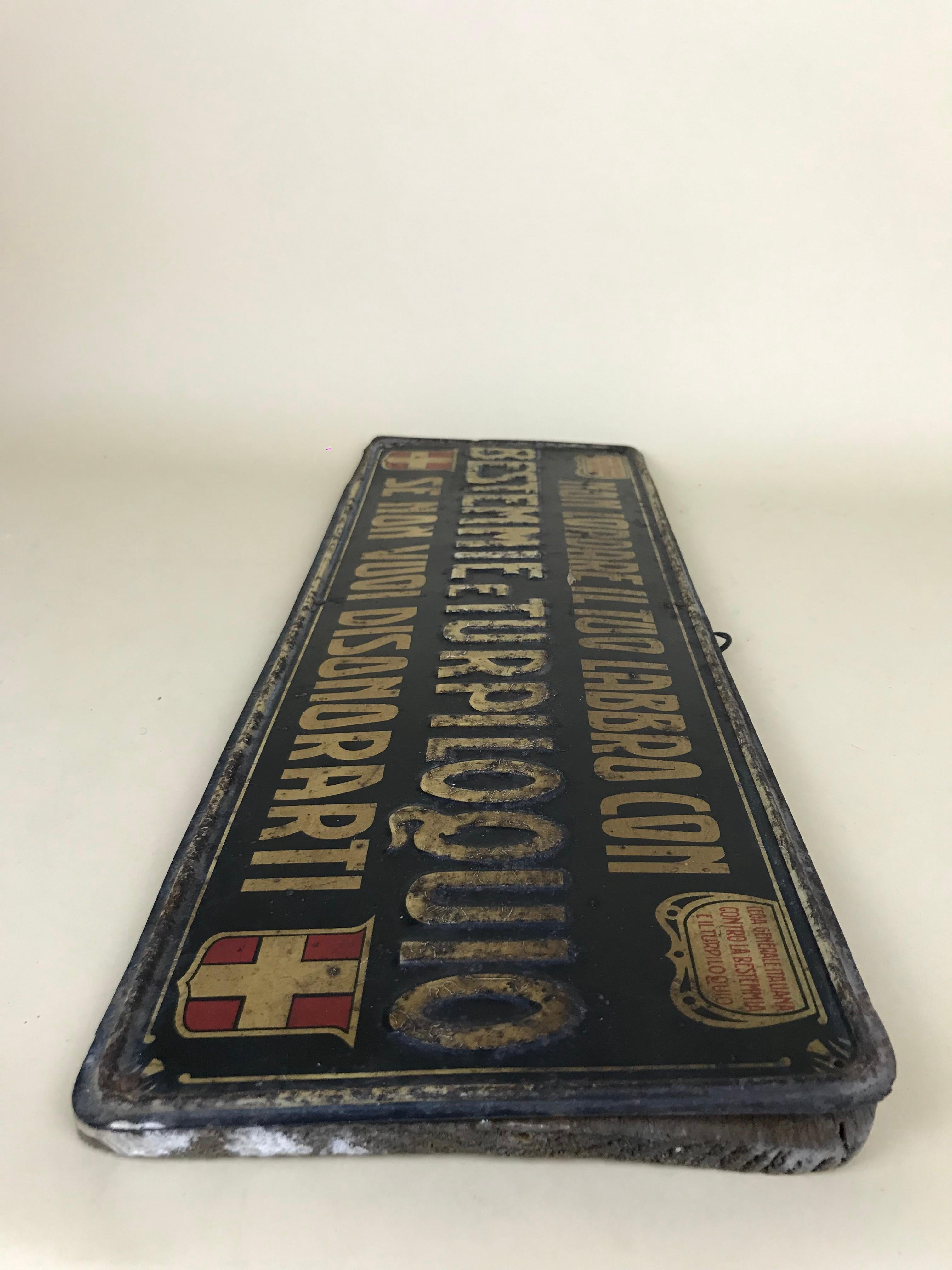 1920s Remarkable Vintage Italian Moral Sign in Tin on a Wooden Board ...