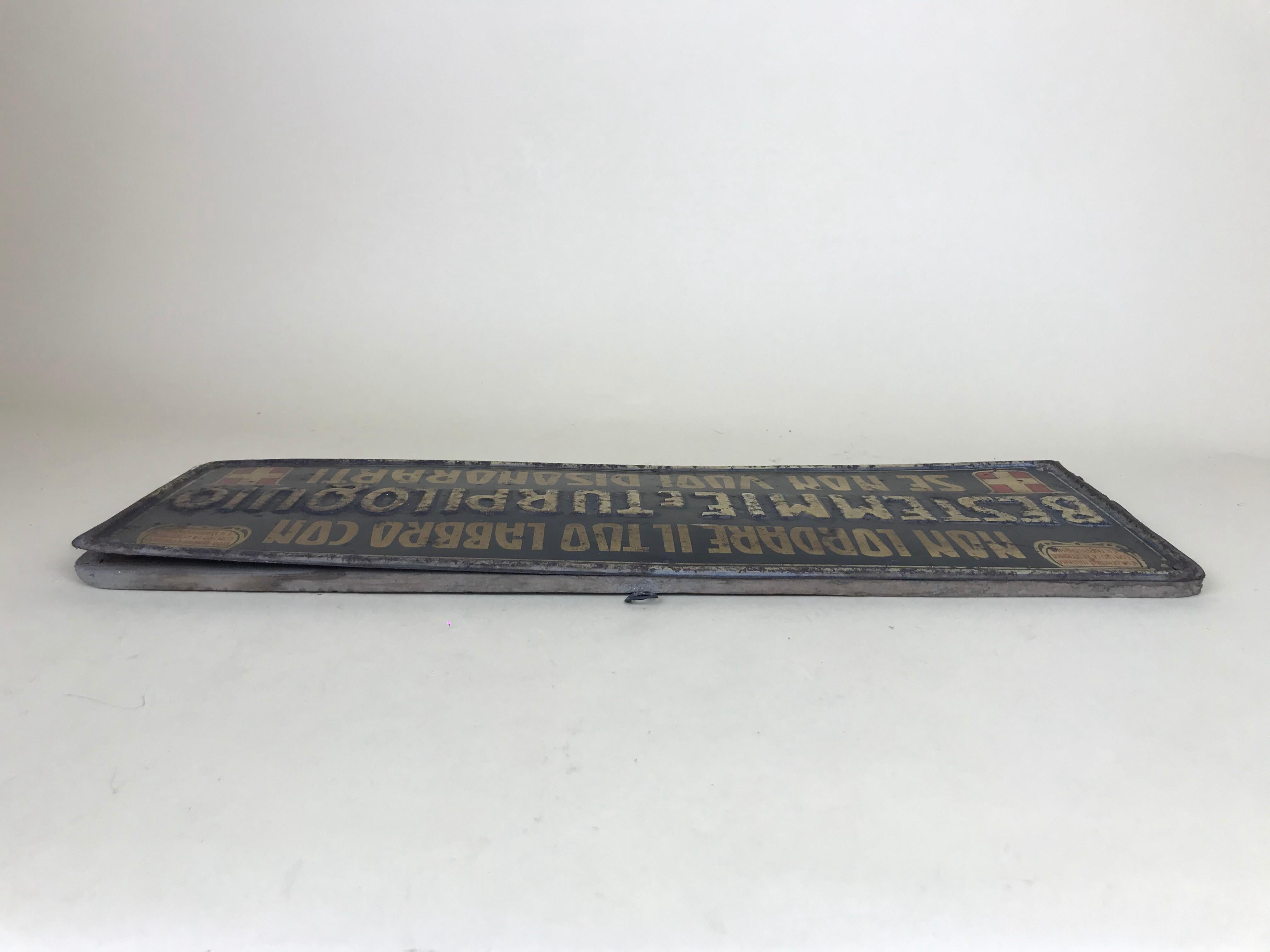 1920s Remarkable Vintage Italian Moral Sign in Tin on a Wooden Board ...