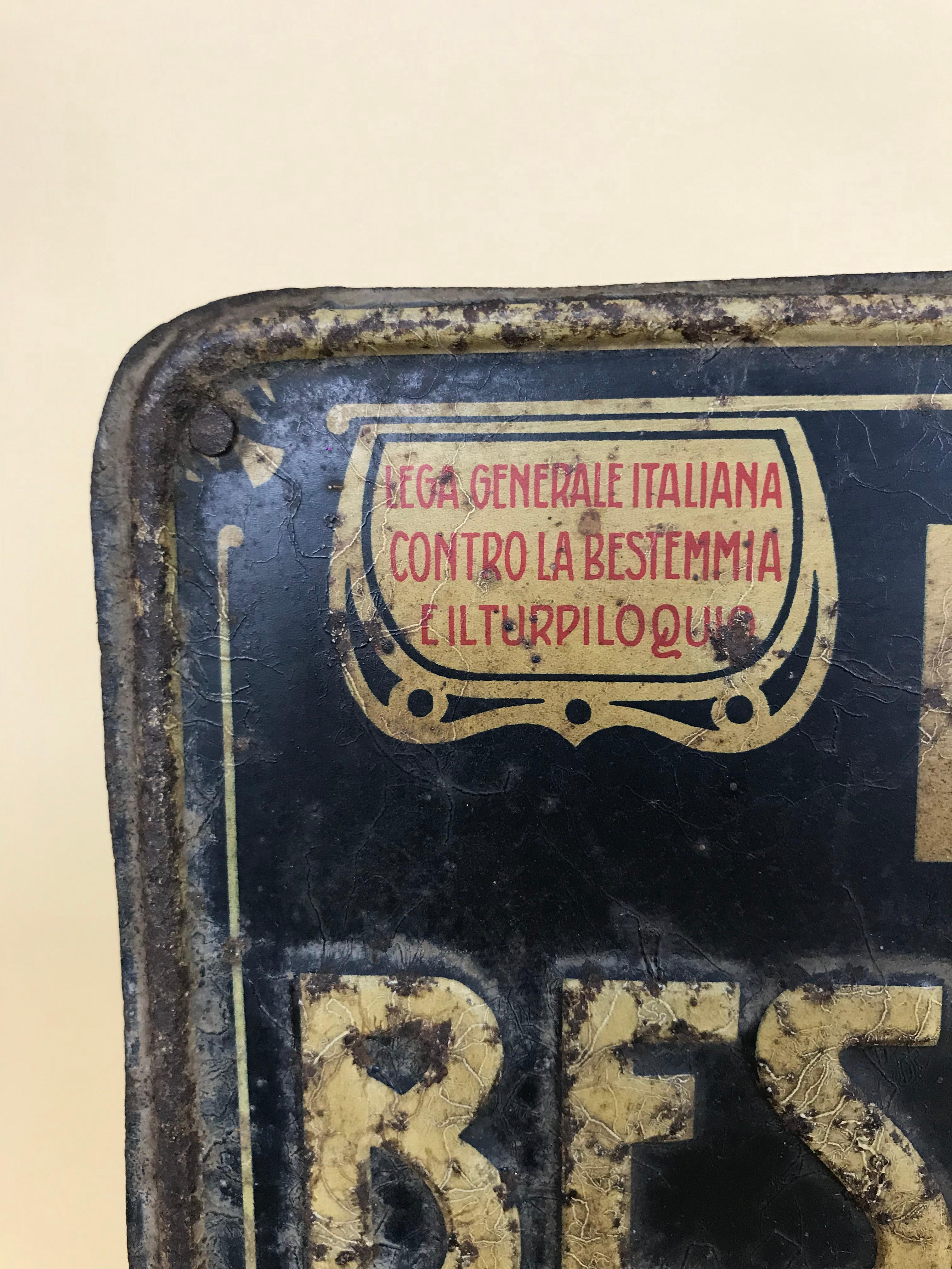 1920s Remarkable Vintage Italian Moral Sign in Tin on a Wooden Board ...