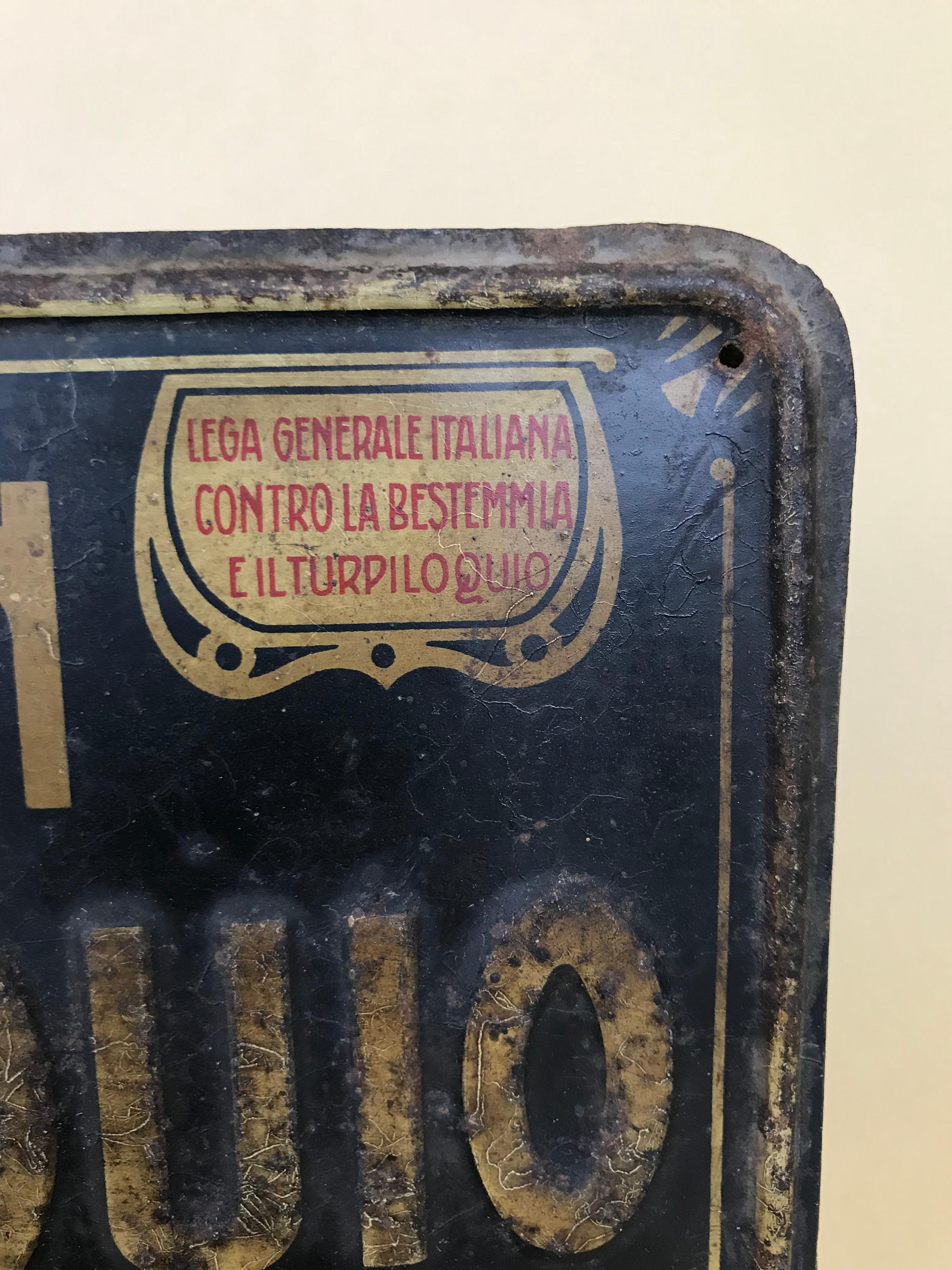 1920s Remarkable Vintage Italian Moral Sign in Tin on a Wooden Board ...