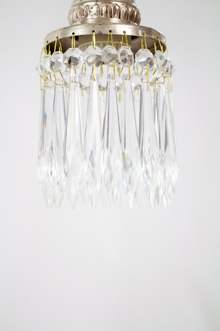 1920's Revival Silver and Crystal Flush Mount Fixture For Sale at 1stDibs