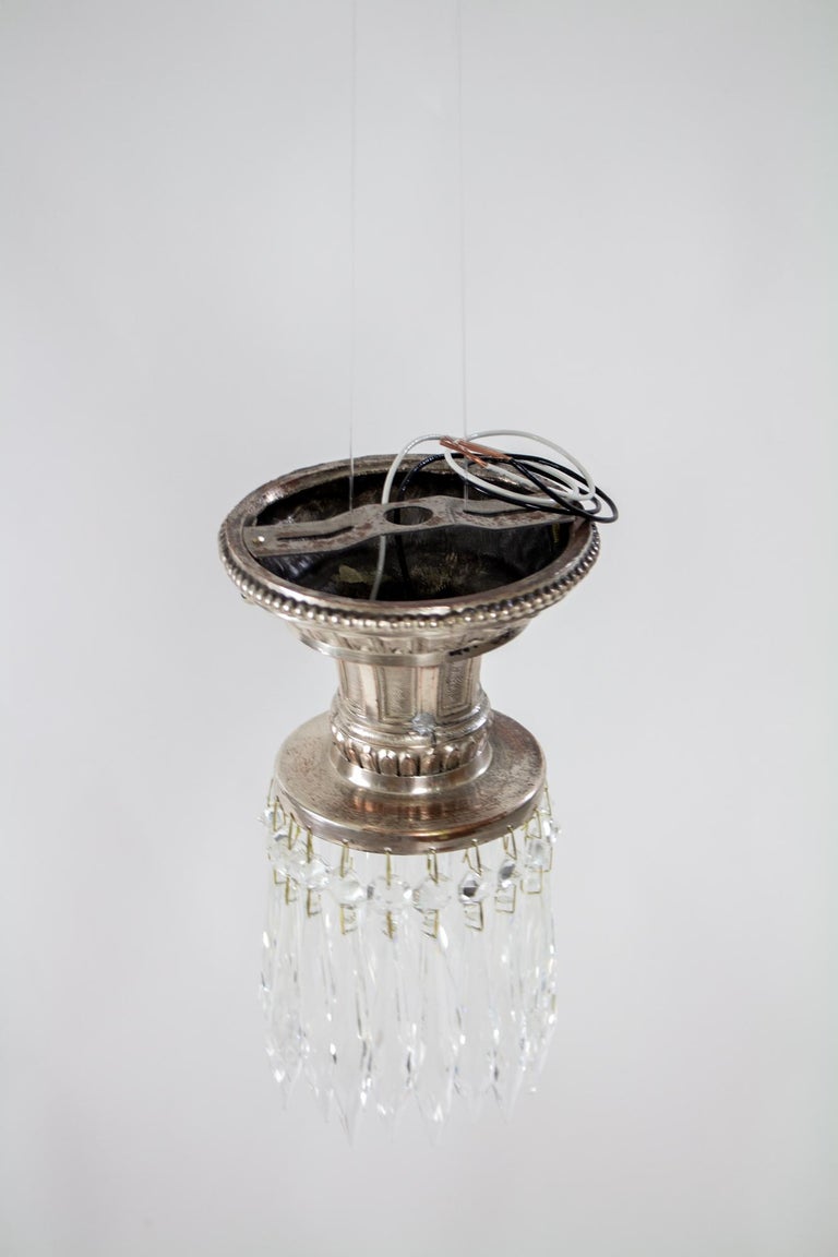 1920's Revival Silver and Crystal Flush Mount Fixture For Sale at 1stDibs