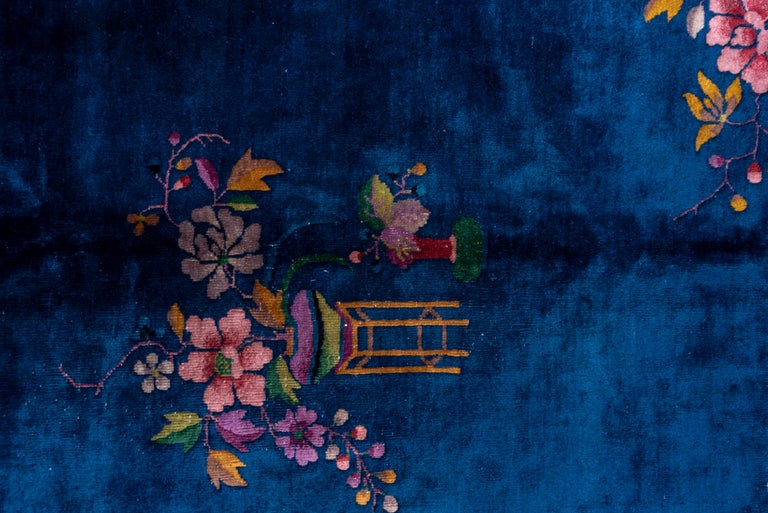 1920s Royal Blue Chinese Art Deco Peking Rug, Gold Borders, Pink ...