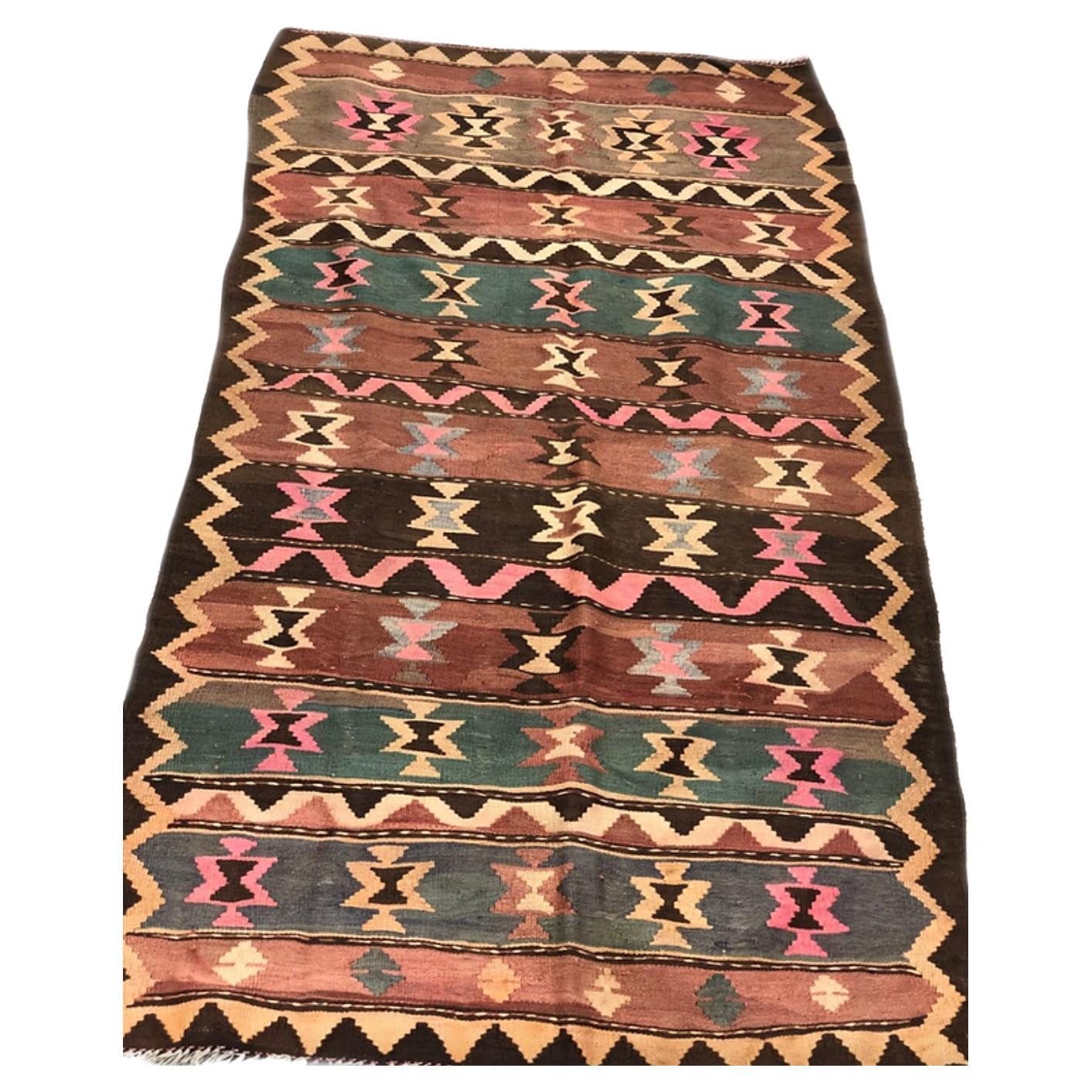 Mid-Century Colorful Handwoven Turkish Rug For Sale at 1stDibs