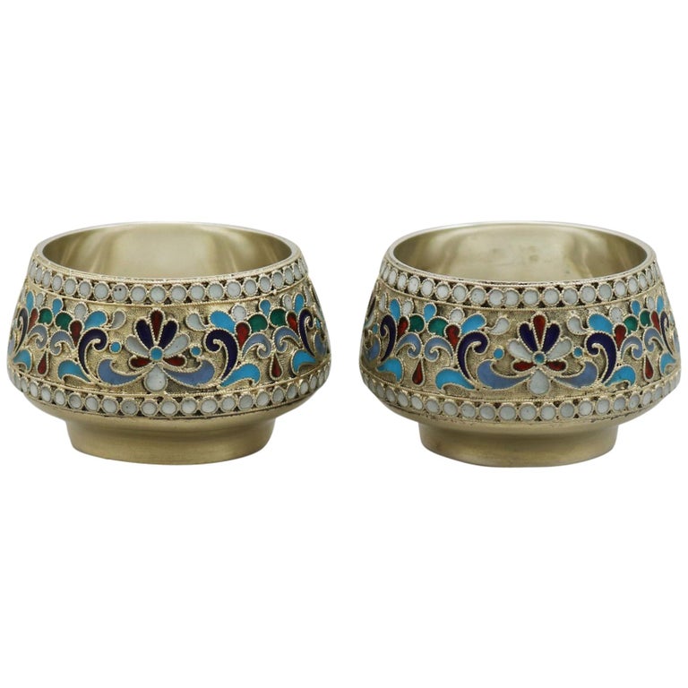 1920s Russian Silver and Polychrome Cloisonné Enamel Salts For Sale at ...