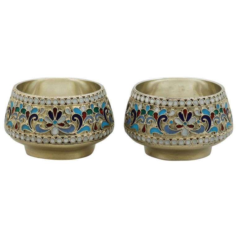 1920s Russian Silver and Polychrome Cloisonné Enamel Salts For Sale at ...