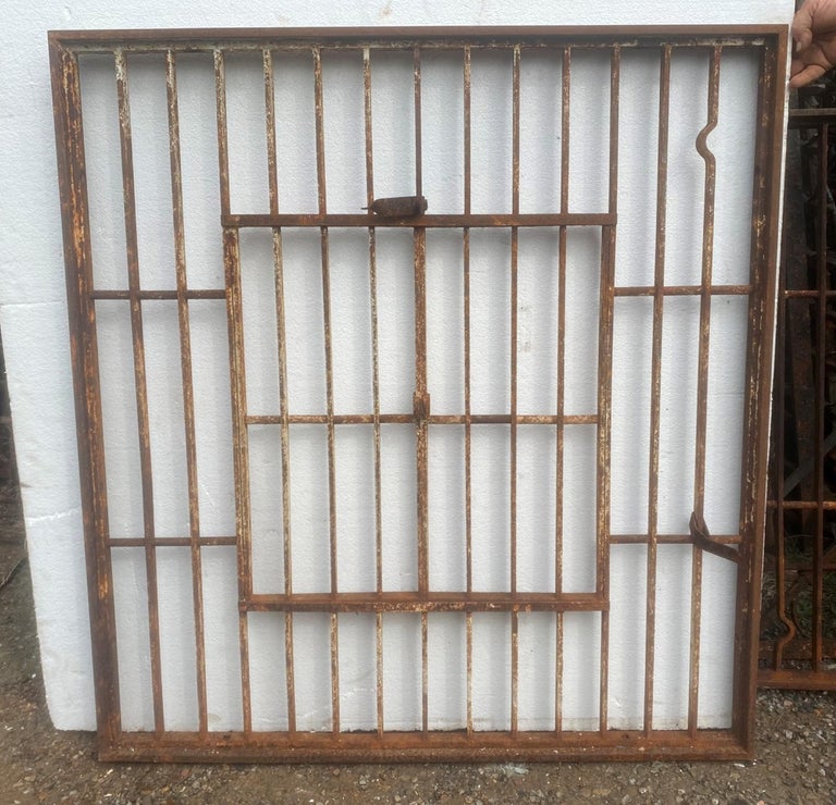 1920s Salvaged Wrought Iron Jail Style Window with Double Door Opening ...