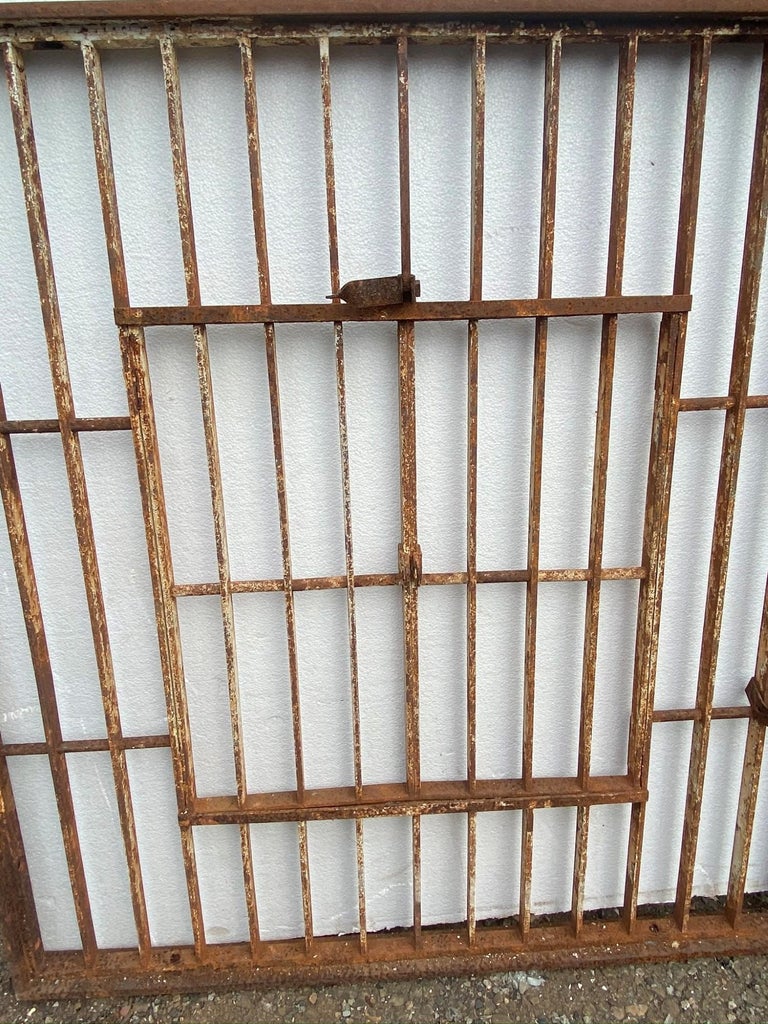 1920s Salvaged Wrought Iron Jail Style Window with Double Door Opening ...