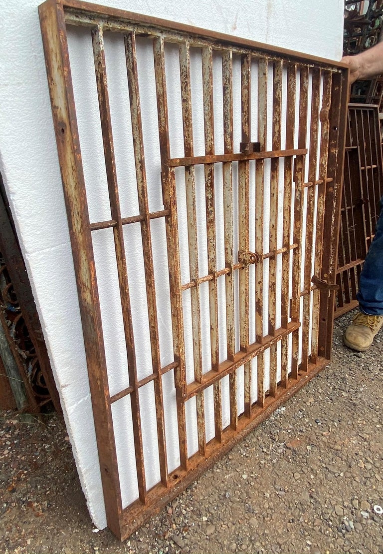 1920s Salvaged Wrought Iron Jail Style Window with Double Door Opening ...