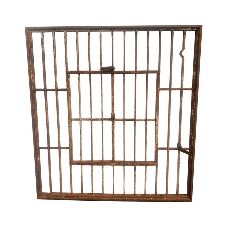1920s Salvaged Wrought Iron Jail Style Window with Double Door Opening ...
