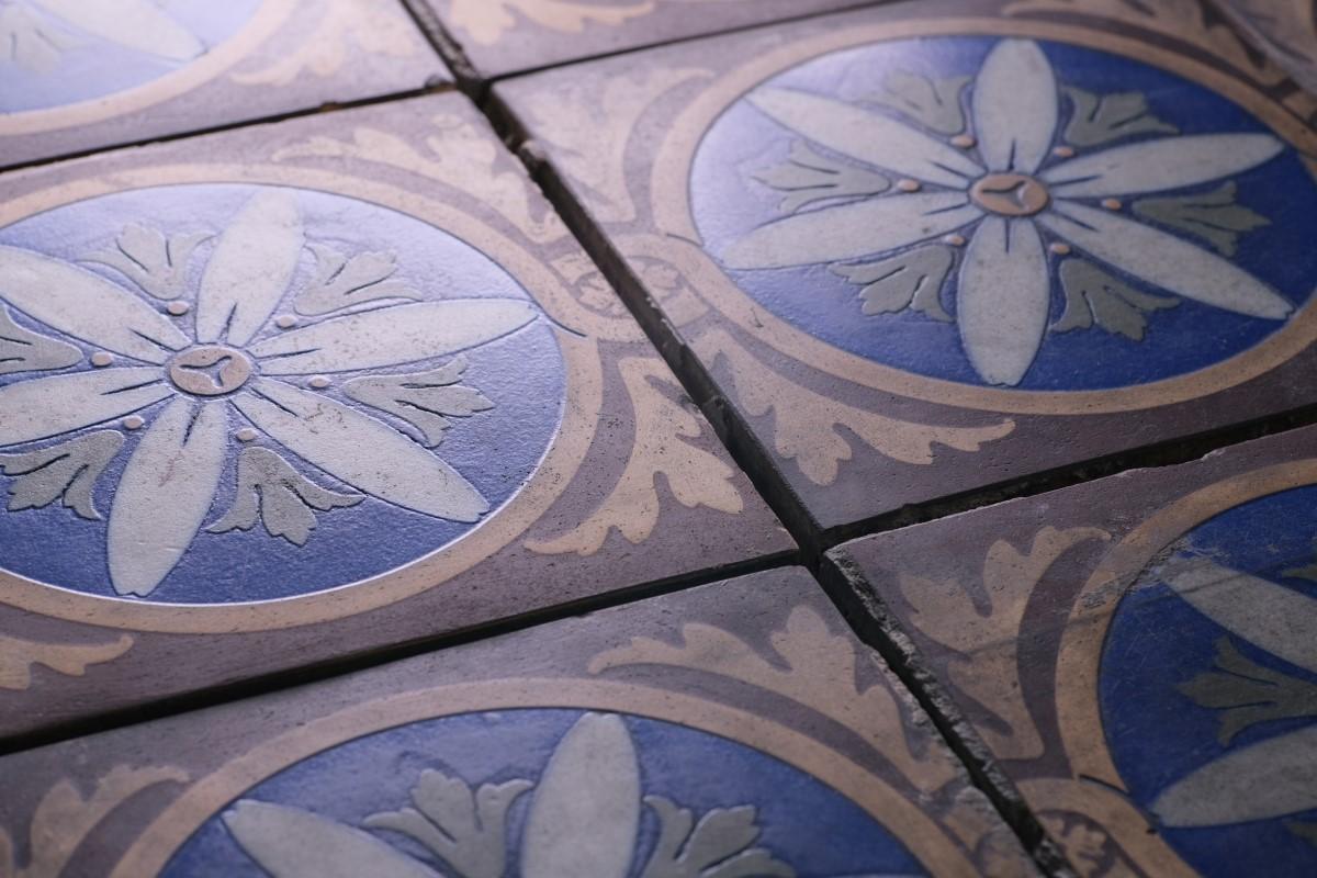 1920s Set of 15 Floral or Star Ceramic Encaustic Tiles at 1stDibs