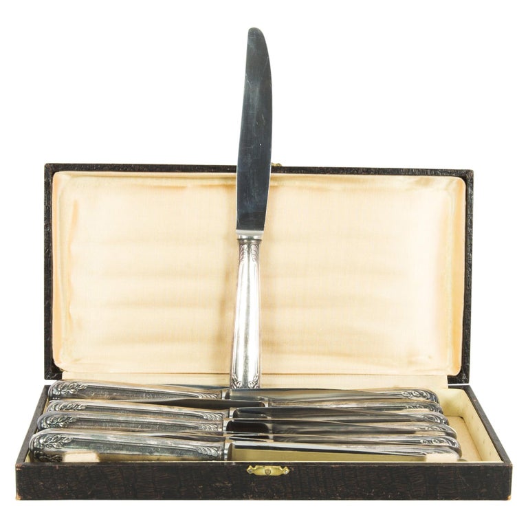 1920s Set of Silver-Plated Cutlery Knife Box For Sale at 1stDibs