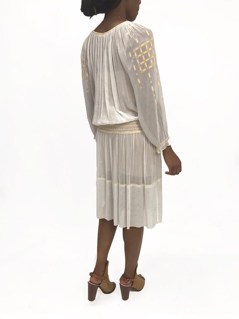 1920S Sheer Cotton Boho Folk Dress With Yellow Hand Embroidery and ...