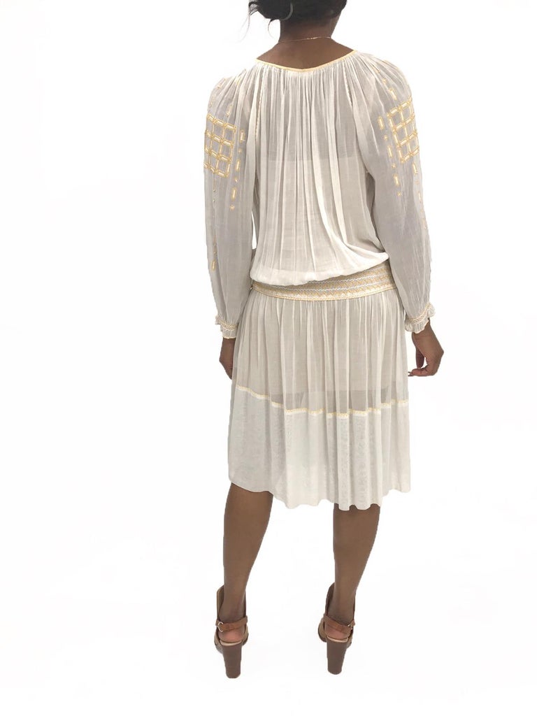 1920S Sheer Cotton Boho Folk Dress With Yellow Hand Embroidery and ...