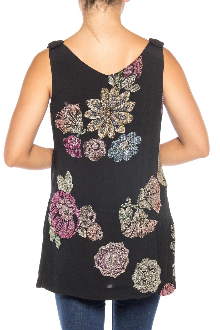 1920S Black Silk Crepe Asian Floral Beaded Tunic Top For Sale at ...