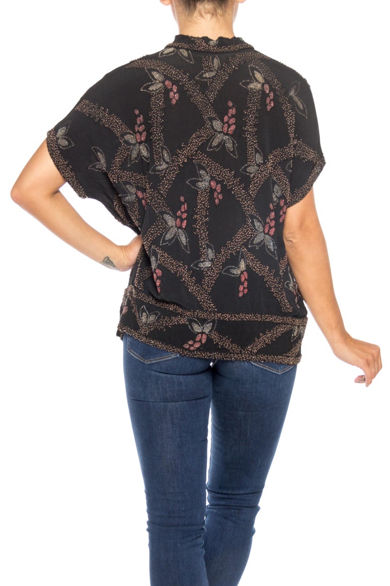 1920s Silk Crepe Heavily Beaded Tunic Top at 1stDibs