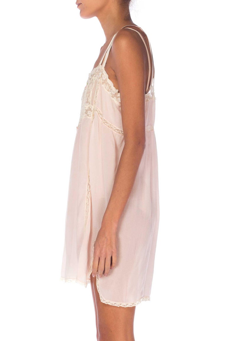 1920S Blush Pink Silk and Lace Negligee Slip Dress With Ribbon Roses ...