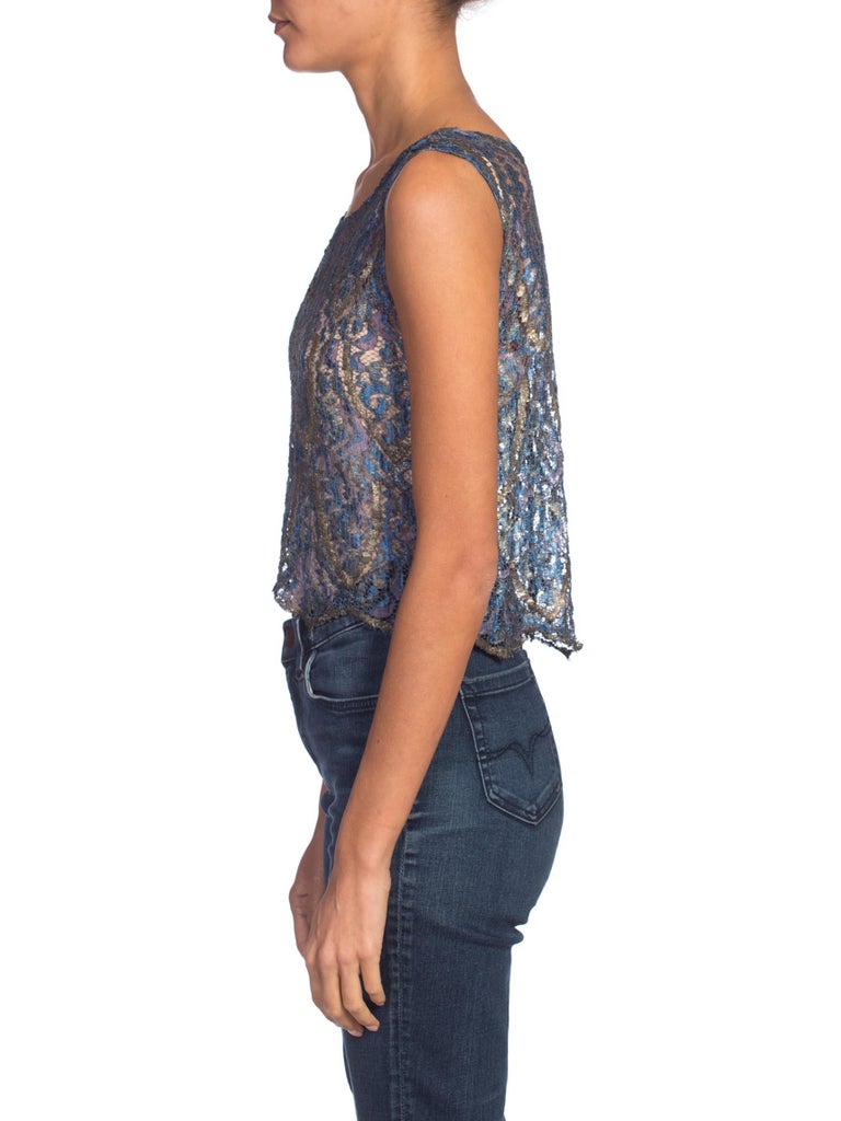 1920's Silk + Silver Lame Lace Top at 1stDibs