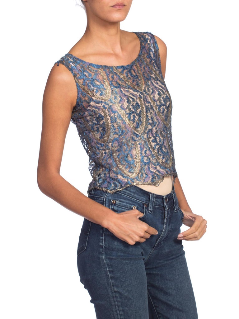 1920's Silk + Silver Lame Lace Top at 1stDibs