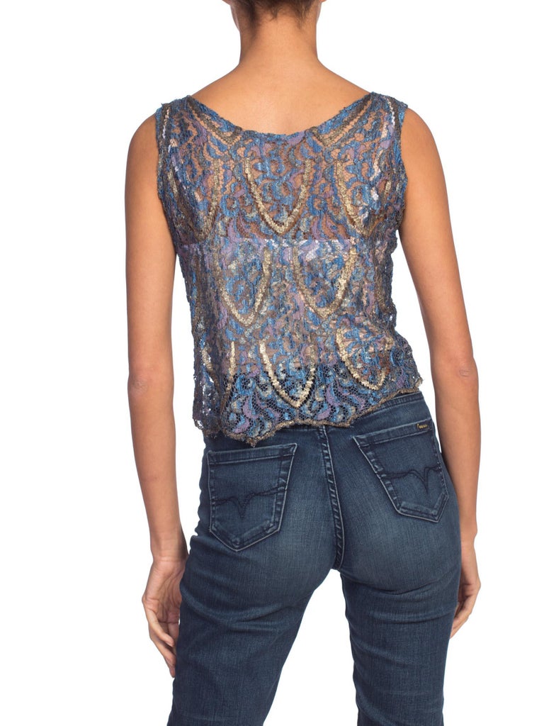 1920's Silk + Silver Lame Lace Top at 1stDibs