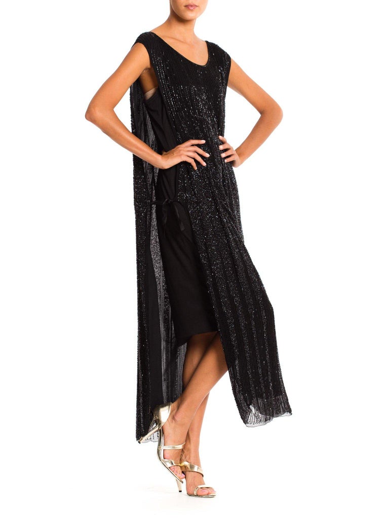 1920'S Black Silk Fully Beaded Tabard Dress For Sale at 1stDibs