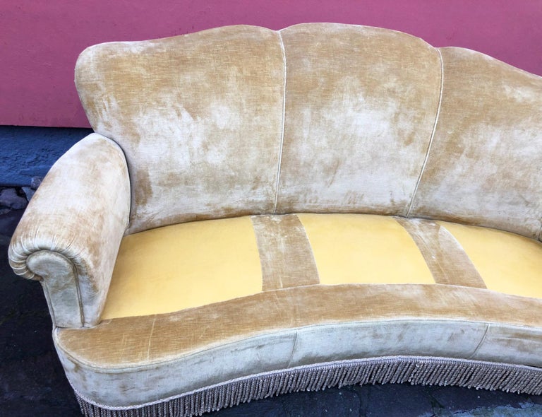 1920s Sofa Art Deco Velvet Ocher Color Three Seats Original at 1stDibs