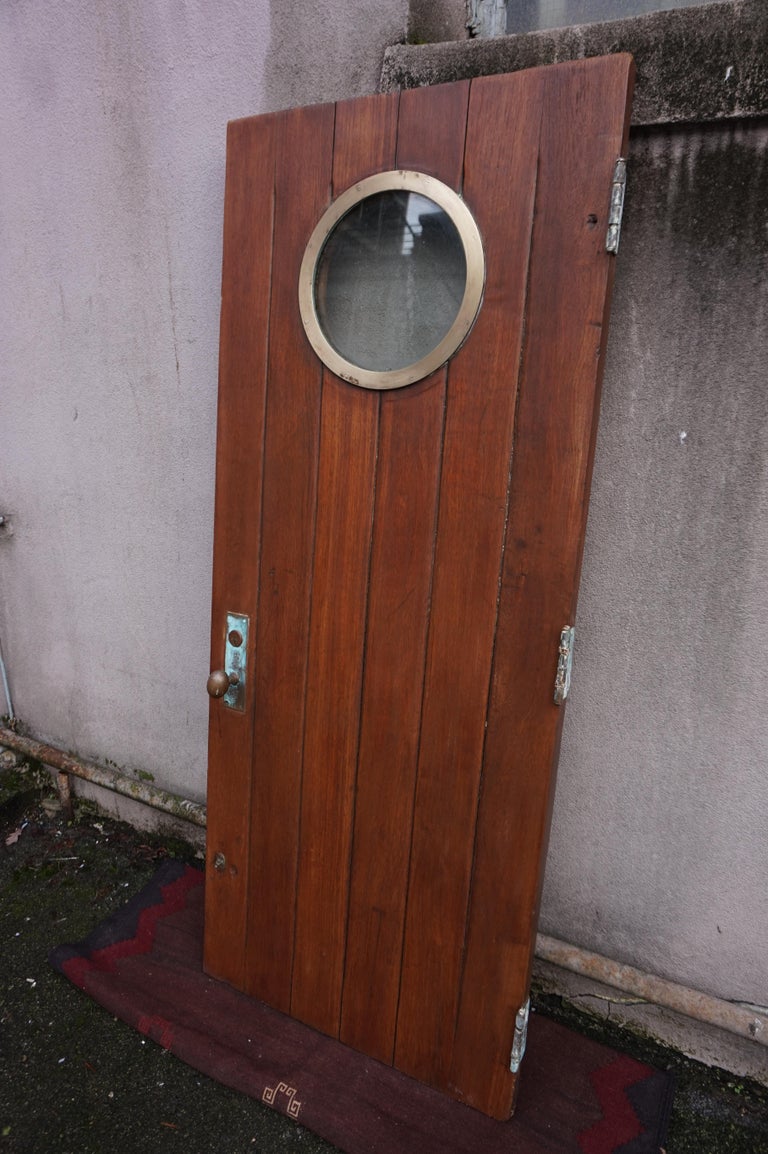 1920s Solid Teak Ship Door with Brass Porthole and Original Handles For ...