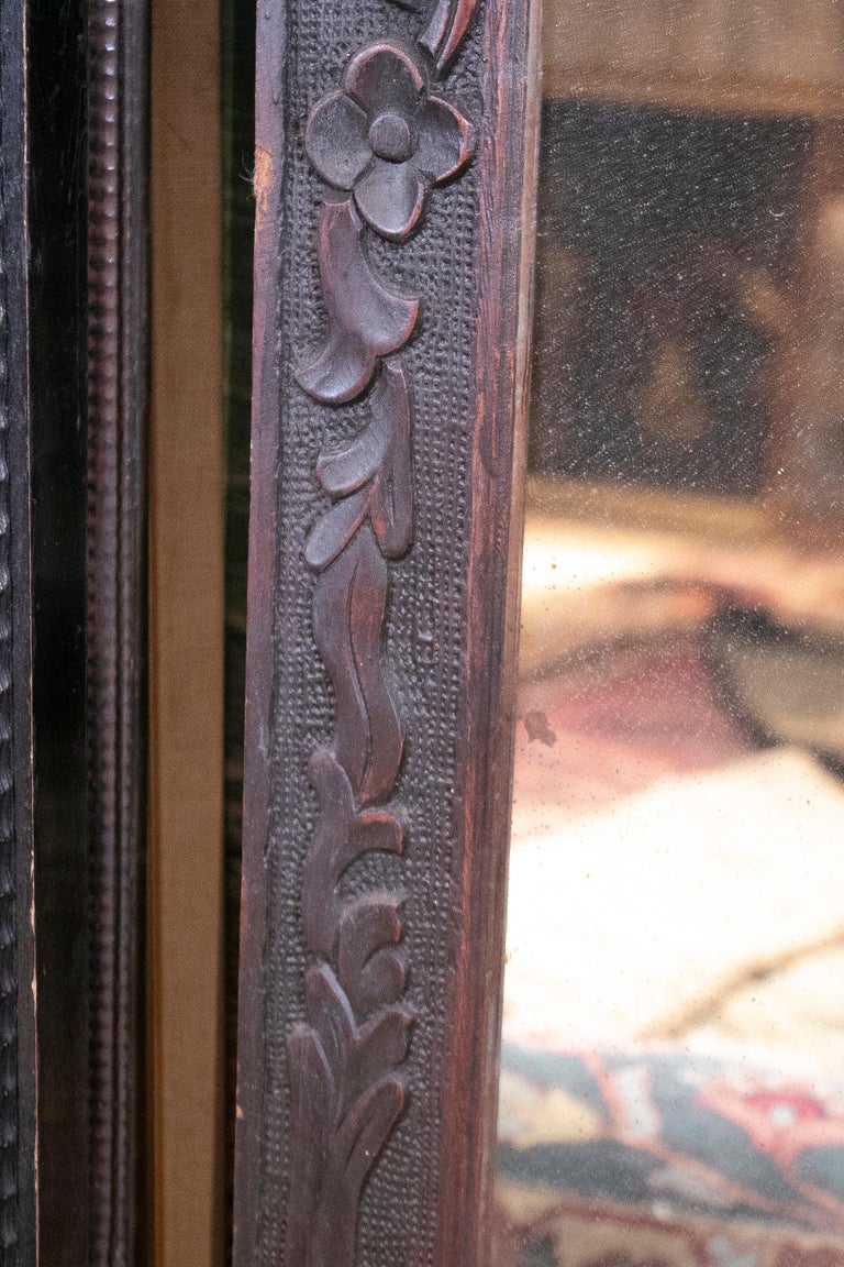 1920s Spanish Engraved Wall Mirror w/ Hand Carved Bass-Relief Wooden ...