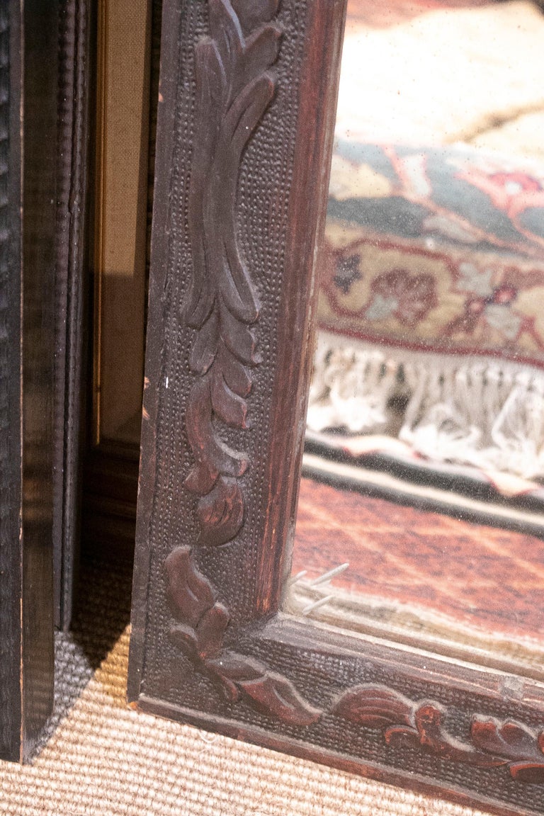 1920s Spanish Engraved Wall Mirror w/ Hand Carved Bass-Relief Wooden ...