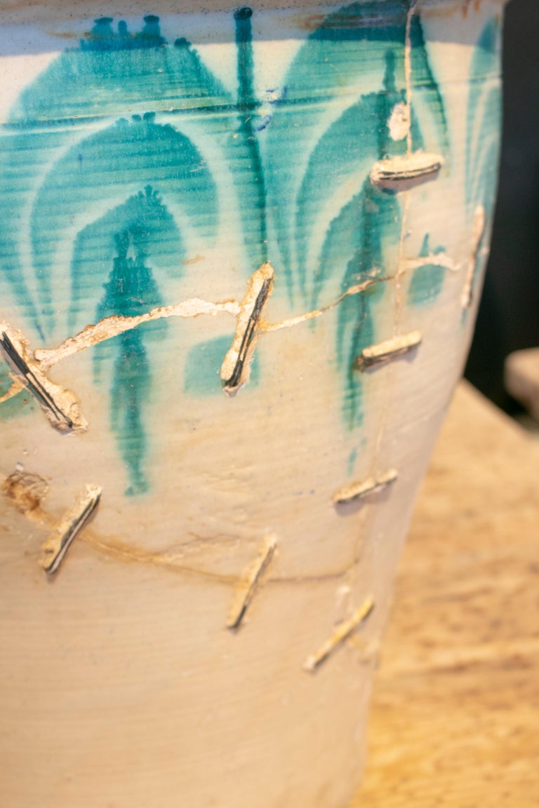 1920s Spanish Granada White and Green Glazed Ceramic Pot with Iron ...