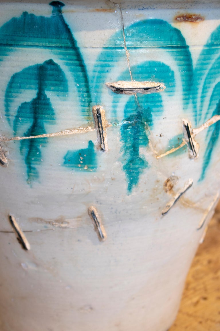 1920s Spanish Granada White and Green Glazed Ceramic Pot with Iron ...