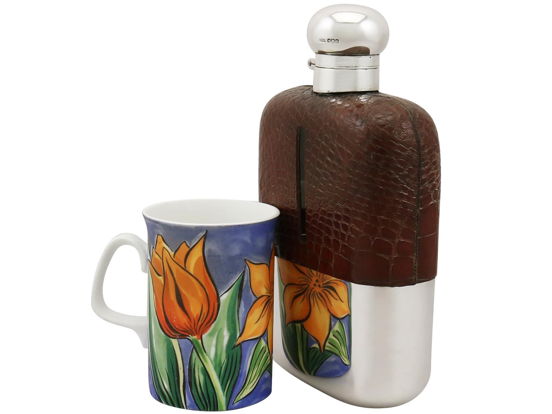 Antique 1920s Sterling Silver and Crocodile Skin Hip Flask For Sale at ...