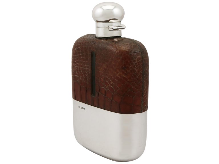 Antique 1920s Sterling Silver and Crocodile Skin Hip Flask For Sale at ...