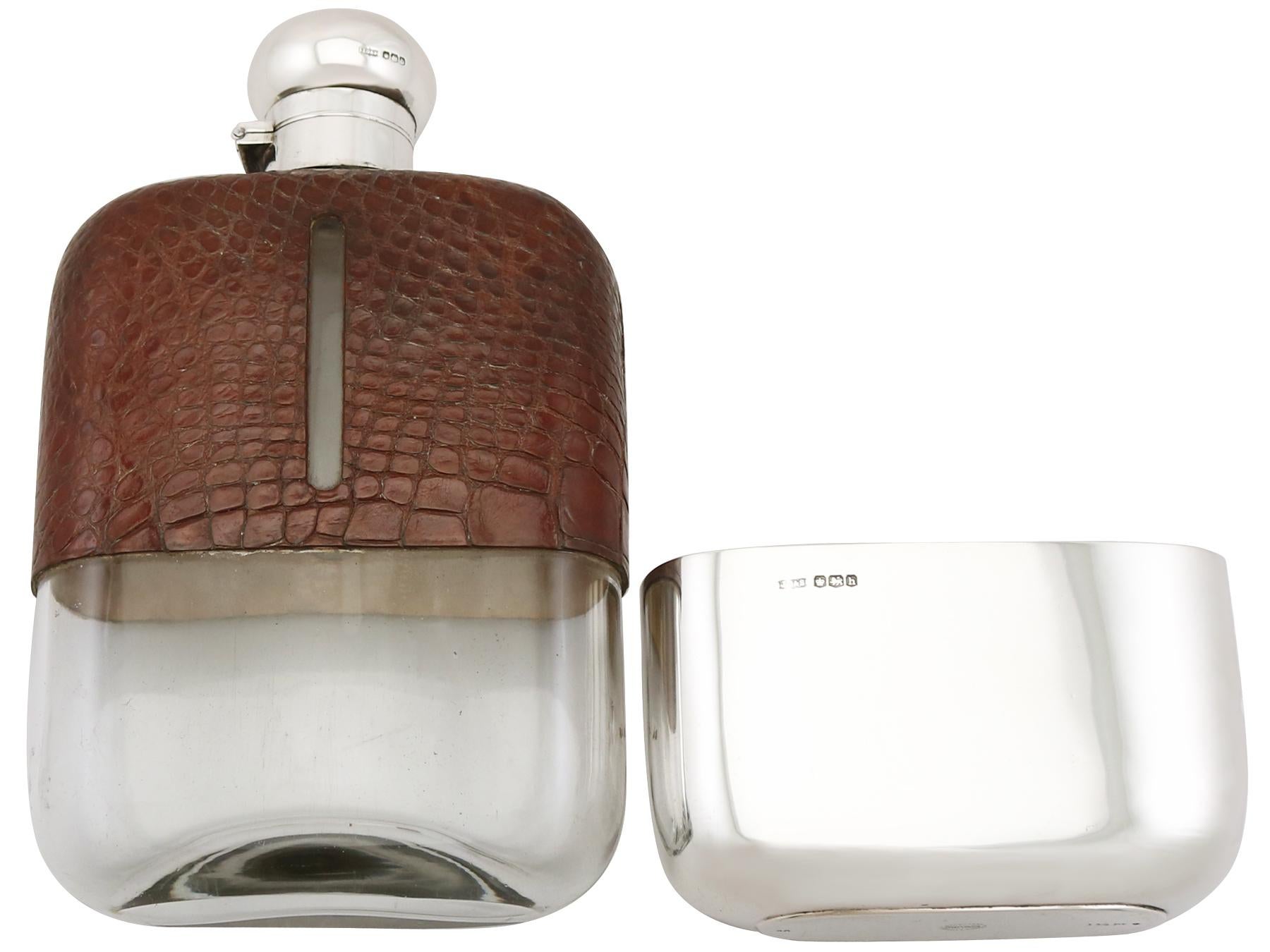 Antique 1920s Sterling Silver and Crocodile Skin Hip Flask For Sale at ...