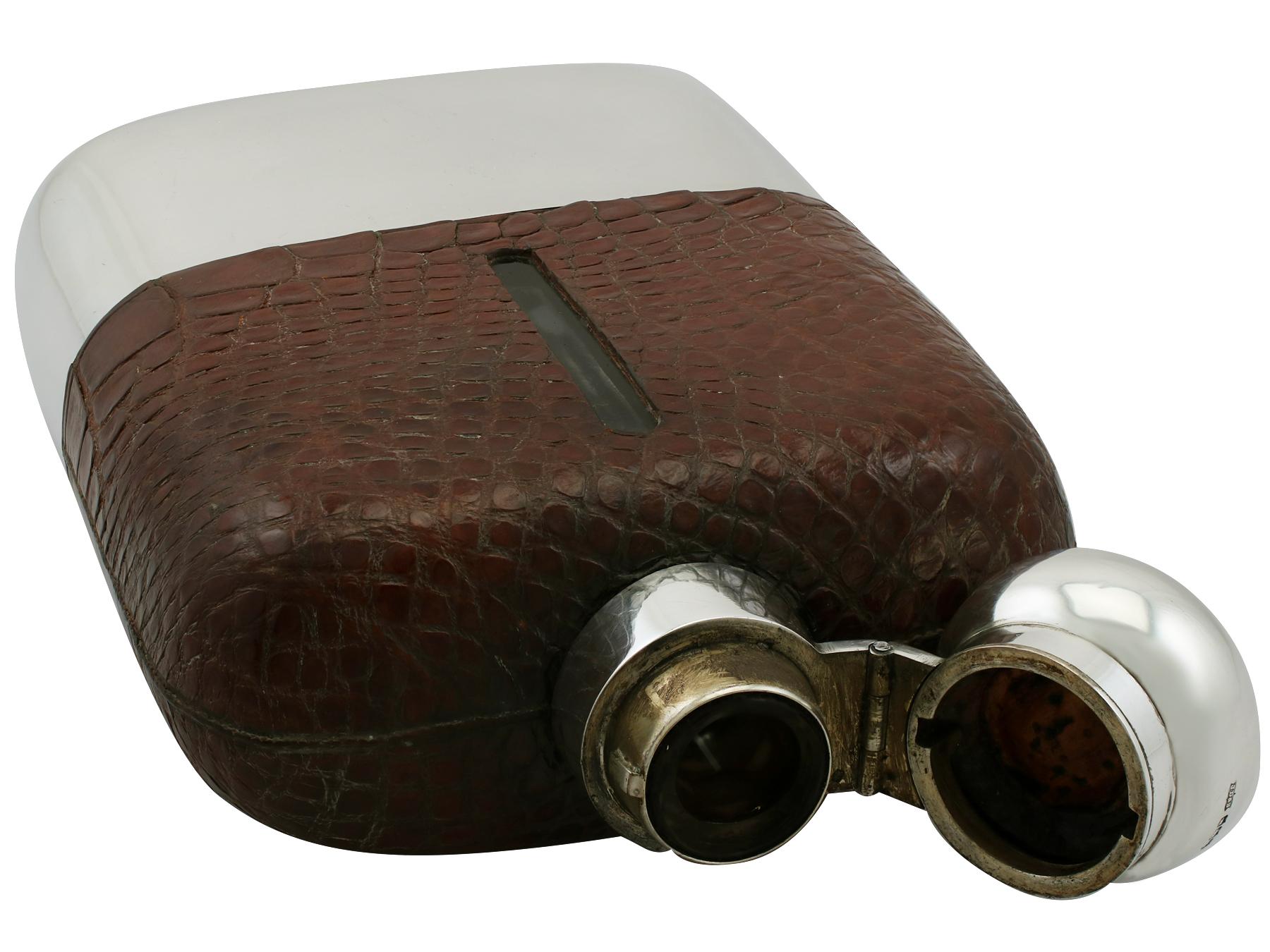 Antique 1920s Sterling Silver and Crocodile Skin Hip Flask For Sale at ...