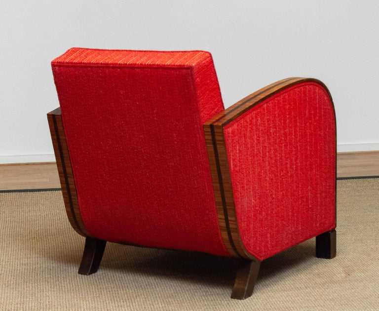 1920s Swedish Art Deco Club Lounge Chair Veneered Armrests and Red ...