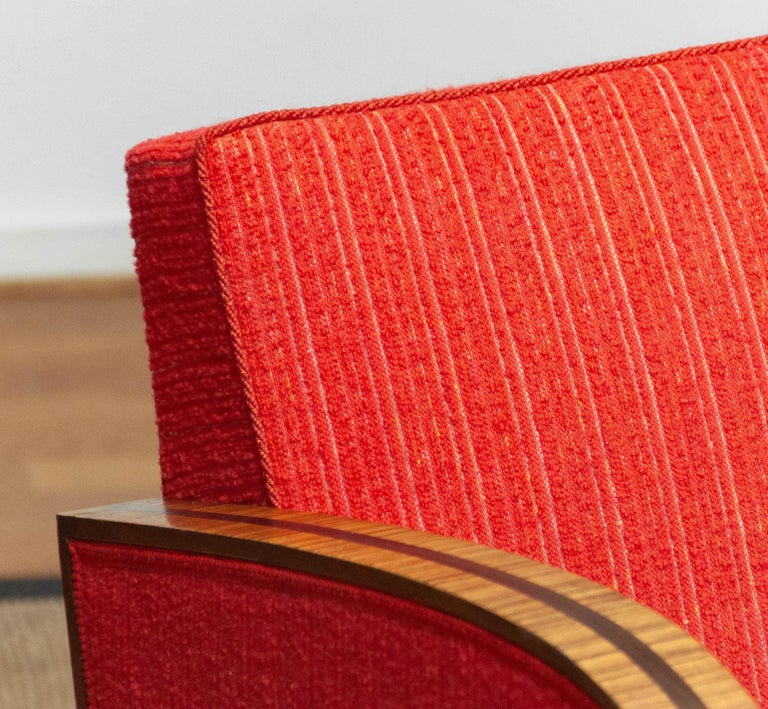 1920s Swedish Art Deco Club Lounge Chair Veneered Armrests and Red ...