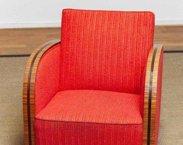 1920s Swedish Art Deco Club Lounge Chair Veneered Armrests and Red ...