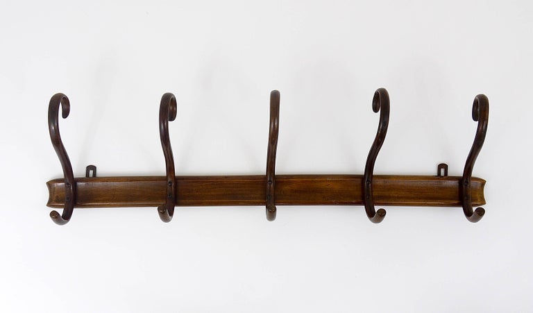 1920s Thonet Vienna Art Nouveau Bentwood Wall Coat Rack with S Hooks ...