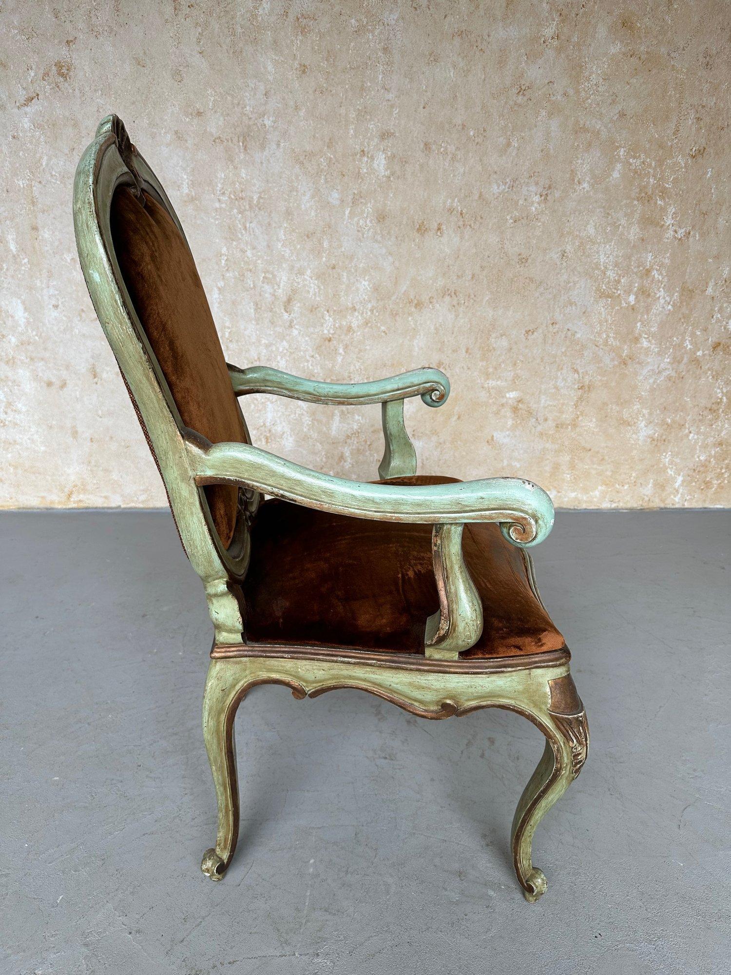1920's "Venetian" Style Armchair in Brown Velvet For Sale at 1stDibs