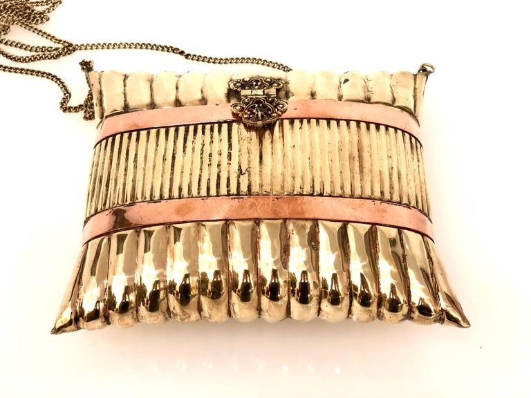1920s Vintage Brass and Copper Polished Metal Purse For Sale at 1stDibs