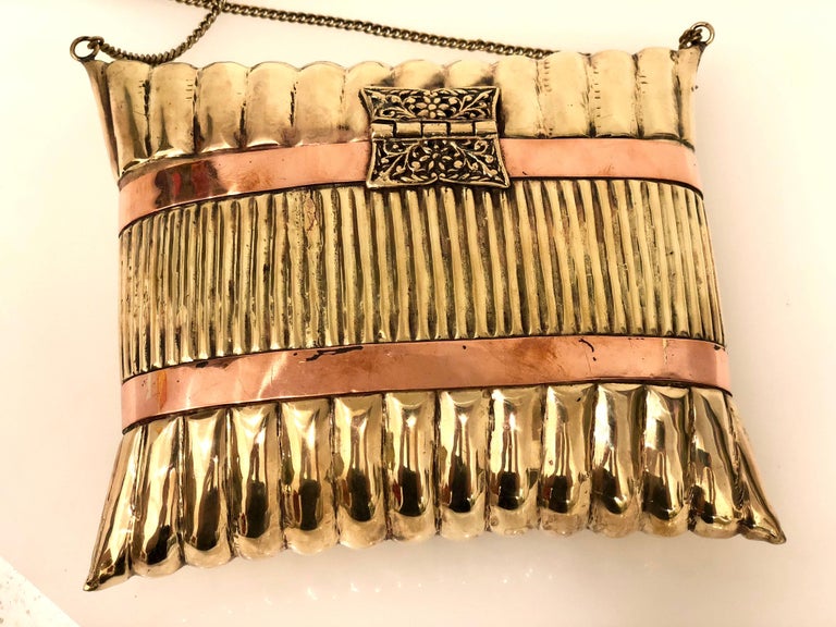 1920s Vintage Brass and Copper Polished Metal Purse For Sale at 1stDibs
