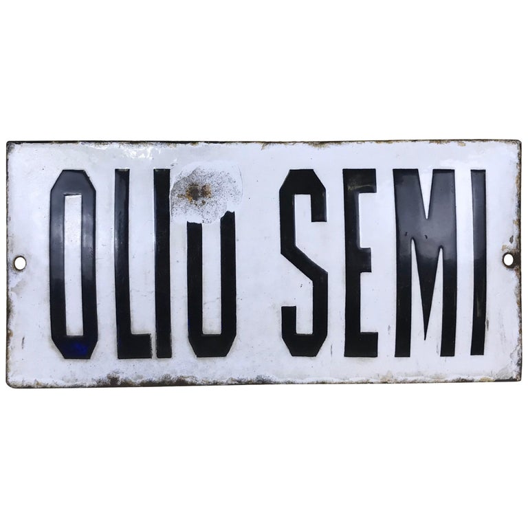 1920s Vintage Italian Enamel Metal Sign "Olio Semi", 'Seed Oil' at 1stDibs