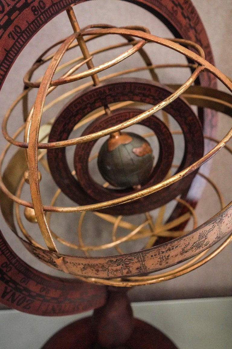 1920s Wood and Brass Armillary Sphere with Double Rotating Globe at ...