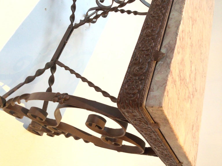 1920s Wrought Iron / Marble Top Side Table For Sale at 1stDibs