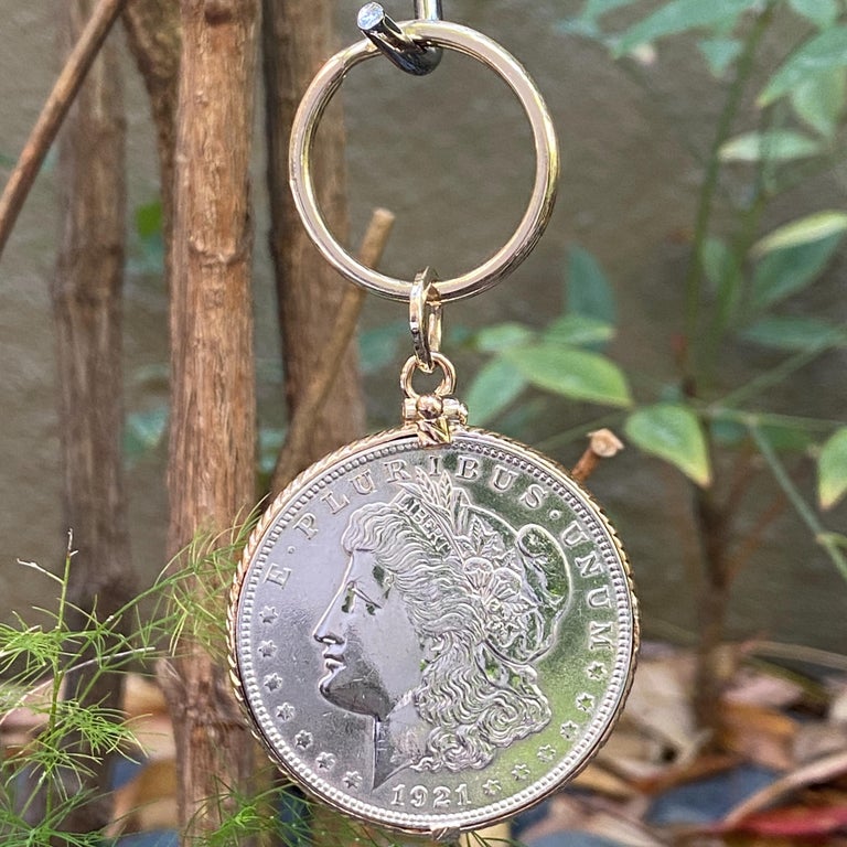 1921, Morgan Liberty Dollar Keychain in Yellow Gold Keychain at 1stDibs