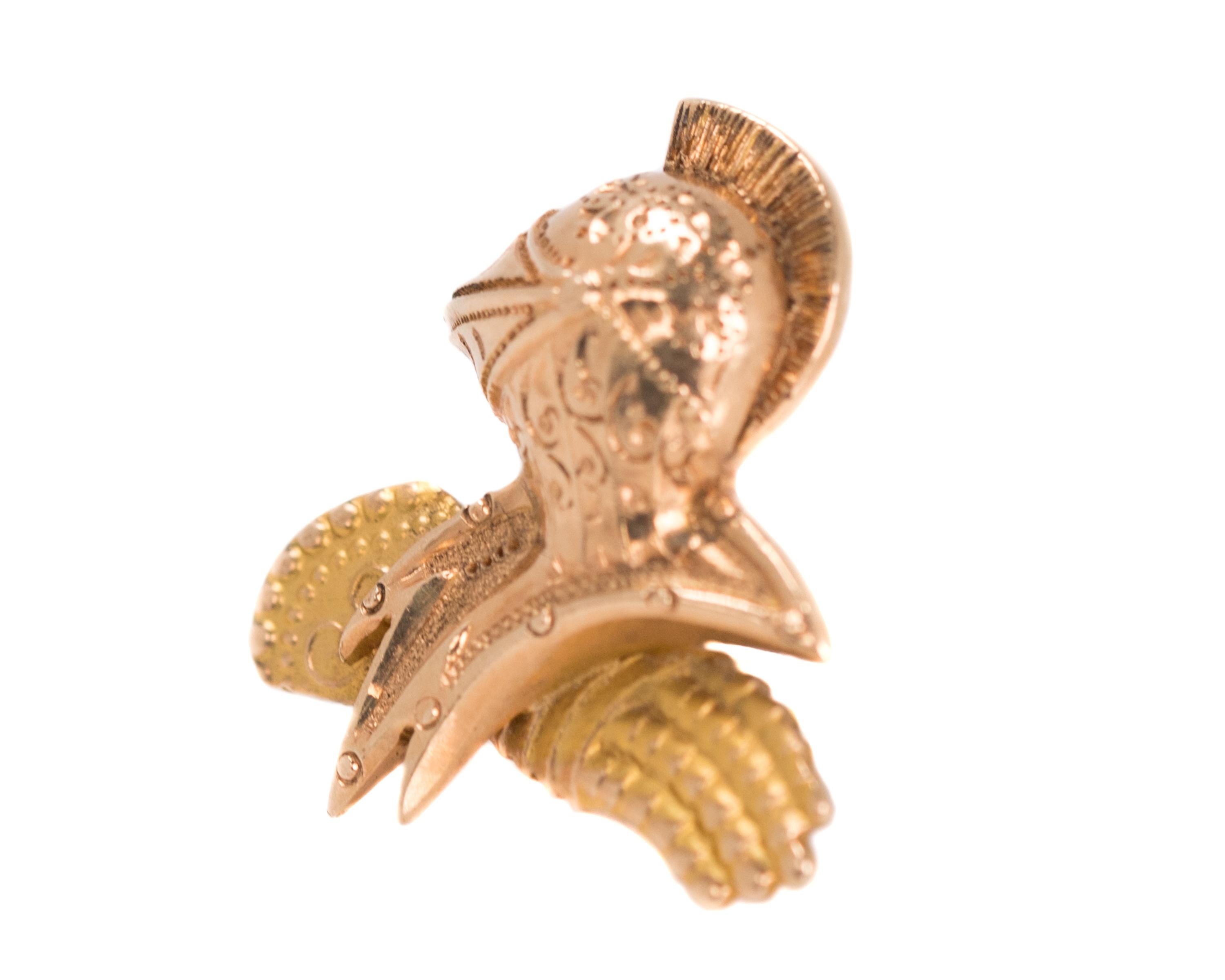 1922 Medieval Knight's Bust Pin in 14 Karat Yellow Gold and Rose Gold ...