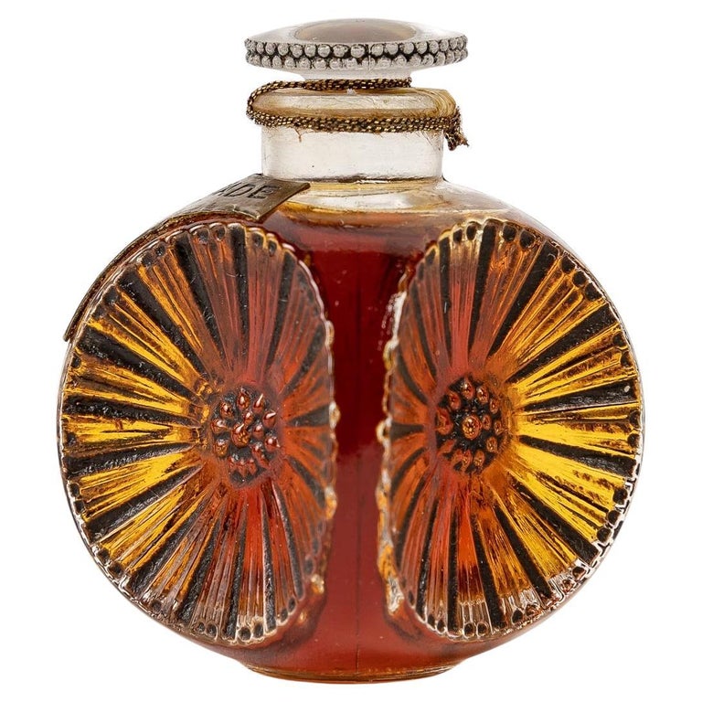 1922 René Lalique, Perfume Galéjade Glass with Sepia Patina for Forvil ...